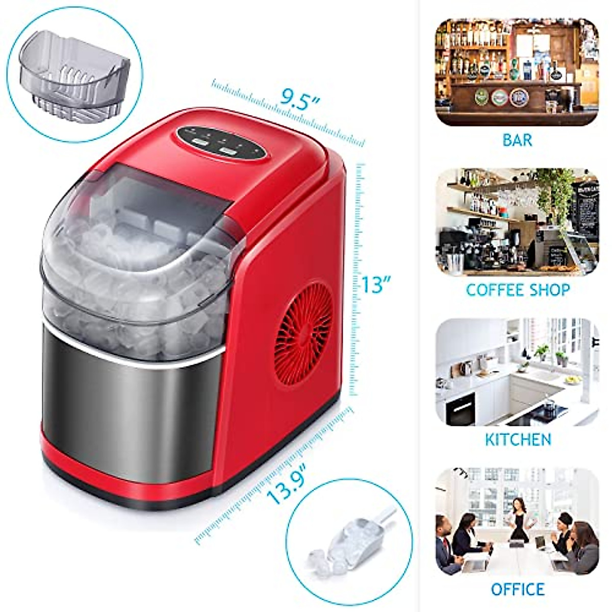 Antarctic Star Ice Maker Machine Countertop,Portable Automatic 9 Ice Cubes Ready in 8 Minutes,Makes 26 lbs of Ice per 24 Hours,Self-Clean,See-Through Lid for Home/Bar/Party (Stainless Steel)