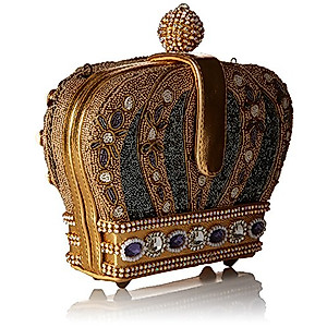 Mary Frances Queendom Beaded Jeweled Royal Crown Shoulder Handbag Purse, Gold