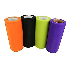 HALLOWEEN Set of 4 Rolls 6" TULLE 25 yds each (100 Yards Total) (6" TULLE - 4 Roll Set)
