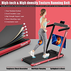 Goplus 2 in 1 Folding Electric Treadmill, 2.25HP Superfit Under Desk, Installation-Free with Blue Tooth Speaker, Remote Control, APP Control and LED Display, Walking Jogging for Home Office