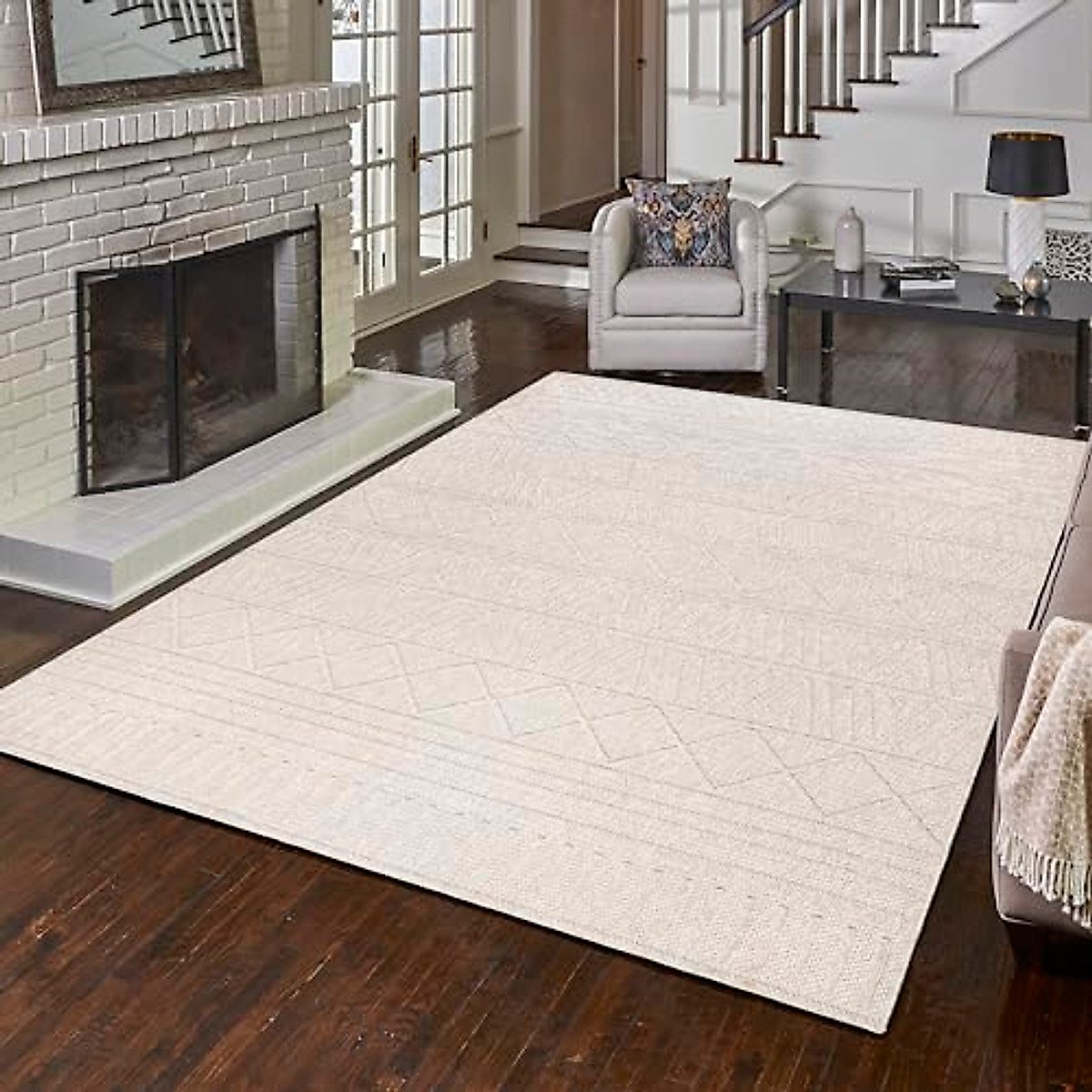 Gertmenian Indoor Flat Woven Area Rugs | Durable, High-Traffic, Non-Shedding & Stain Resistant | Brindi, Beige, 5x7 Standard, 27804