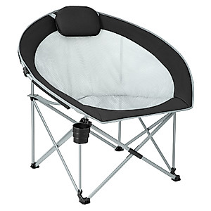 FUNDANGO Oversized Folding Camping Chair Moon Chair for Adults with Headrest, Cup Holder, Carry Bag, Portable Round Chair for Outdoor Hiking, Fishing, Picnic, Camp, Lawn
