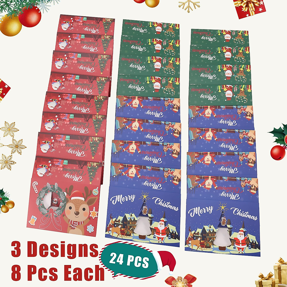 SAITI 24 PCS Christmas Cookie Boxes Bakery Christmas Treat Boxes Christmas Cookie Tins with Lids Christmas Cookie Gift Baking Box for Gift Giving Holiday Party Food Packaging Containers