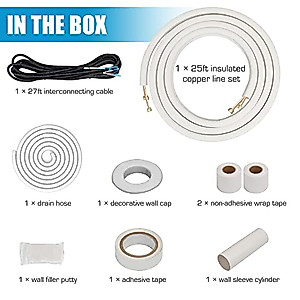 Air Jade 25 Ft. Mini Split Line Set, 1/4 & 3/8 inch O.D. & 3/8" PE Thickened Insulated Coil Copper Pipes with Fittings, for Ductless Mini Split Air Conditioning, Heat Pump Systems