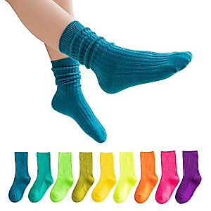 MINI PANDA Little Girl's Socks, Girls Socks Cute,girls Crew Socks 9 Pairs Pack (9 colors-2, 5-8 Years)