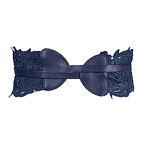 Allegra K Womens Lace Wide Waist Belt Wrap Around Obi Croset Belts Bowknot 65-80cm/25.59-31.50" Navy Blue
