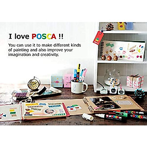 Uni POSCA Paint Marker Pen - Medium Point - Non Alcohol - Odorless Water Resistant Pen Maker - Set of 15 (PC-5M15C) with Original Vinyl Pen case