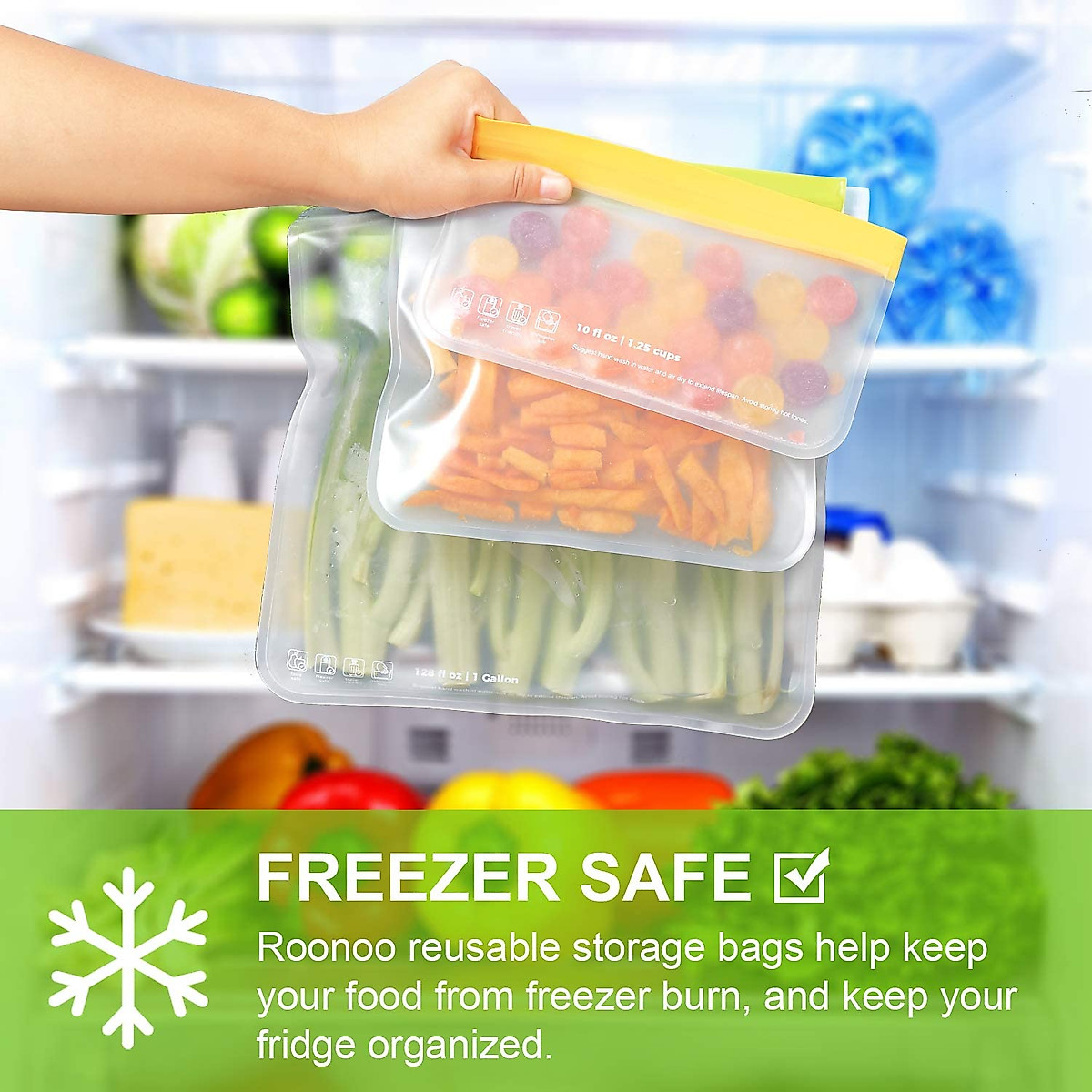 10 Pack Dishwasher Safe Reusable Food Storage Bags (5 Reusable Sandwich Bags, 3 Reusable Snack Bags, 2 Freezer Gallon Bags), Extra Thick Leakproof Silicone Free Plastic Bags