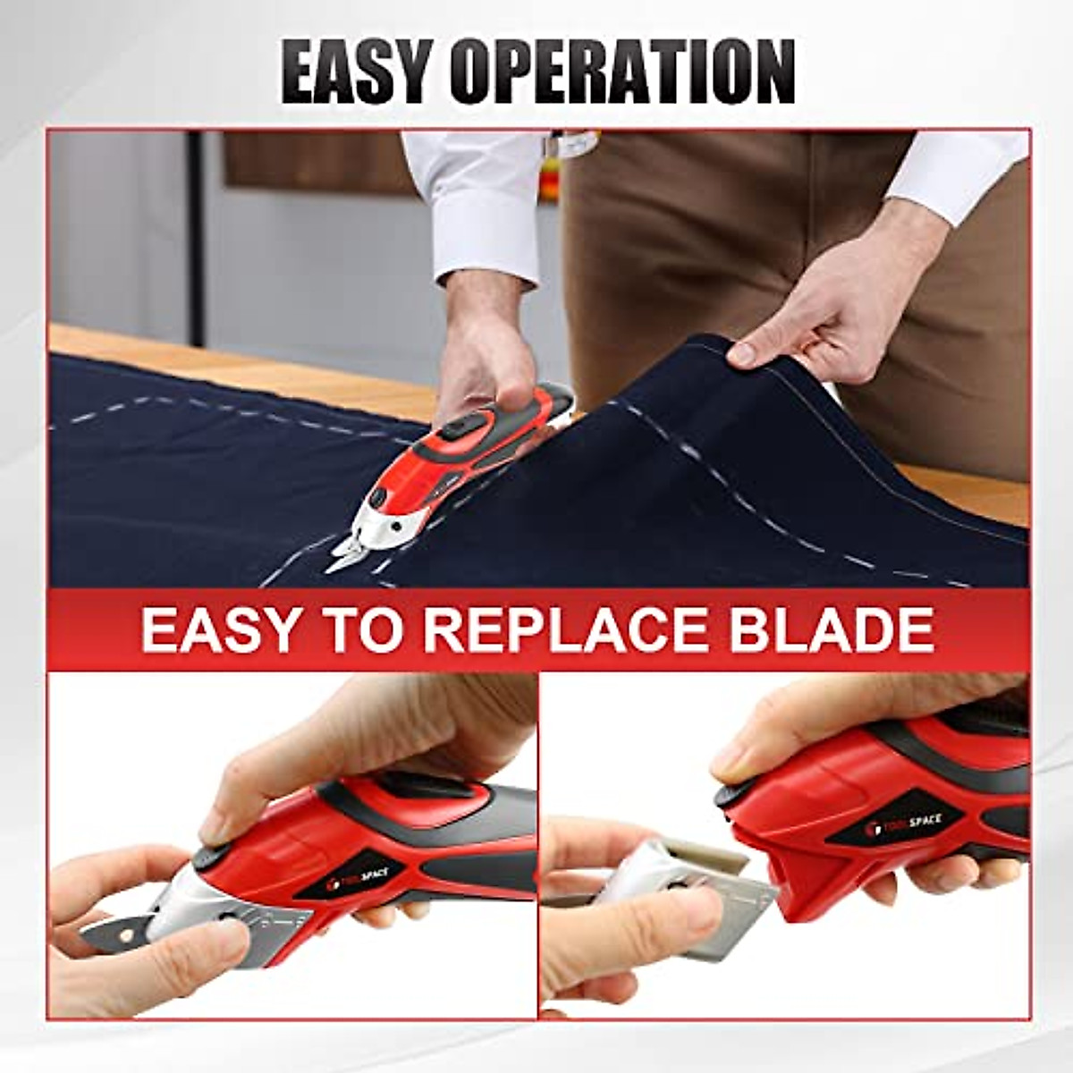 Cordless Electric Scissors with Two Blades, TOOLSPACE Electric Cardboard Cutter Electric Fabric Scissors for Cutting Fabric, 4V Lithium-Ion Rechargeable Battery, Easy Carry and Fast Charging