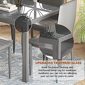 Recaceik Glass Dining Table Sets for 6, 7 Piece Kitchen Table and Chairs Set for 6 Person, Tempered Glass Table and PU Leather Chairs Modern Dining Room Sets for Small Dinette Apartment