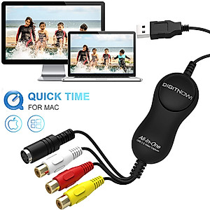 DIGITNOW USB 2.0 Video Capture Card Device Video Grabber One Touch VHS VCR TV to DVD Converter, Transfer VHS Home Videos to Mac OS X PC Windows 7 8 10