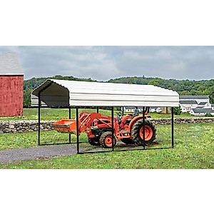 Arrow Shed 10' x 15' x 7' Carport Car Canopy with Galvanized Steel Horizontal Roof, Garage Shelter for Cars and Boats, Eggshell