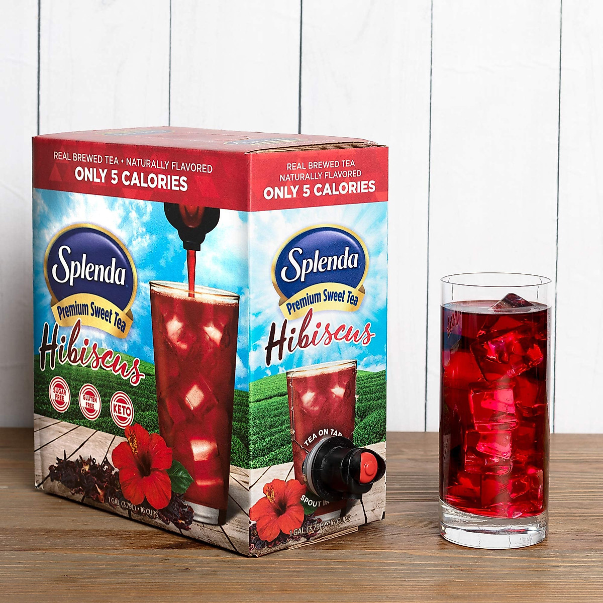 SPLENDA Premium Sweet Tea On Tap, 1 Gallon Bag In Box Ready to Drink Liquid, Hibiscus Tea, 128 Fl Oz