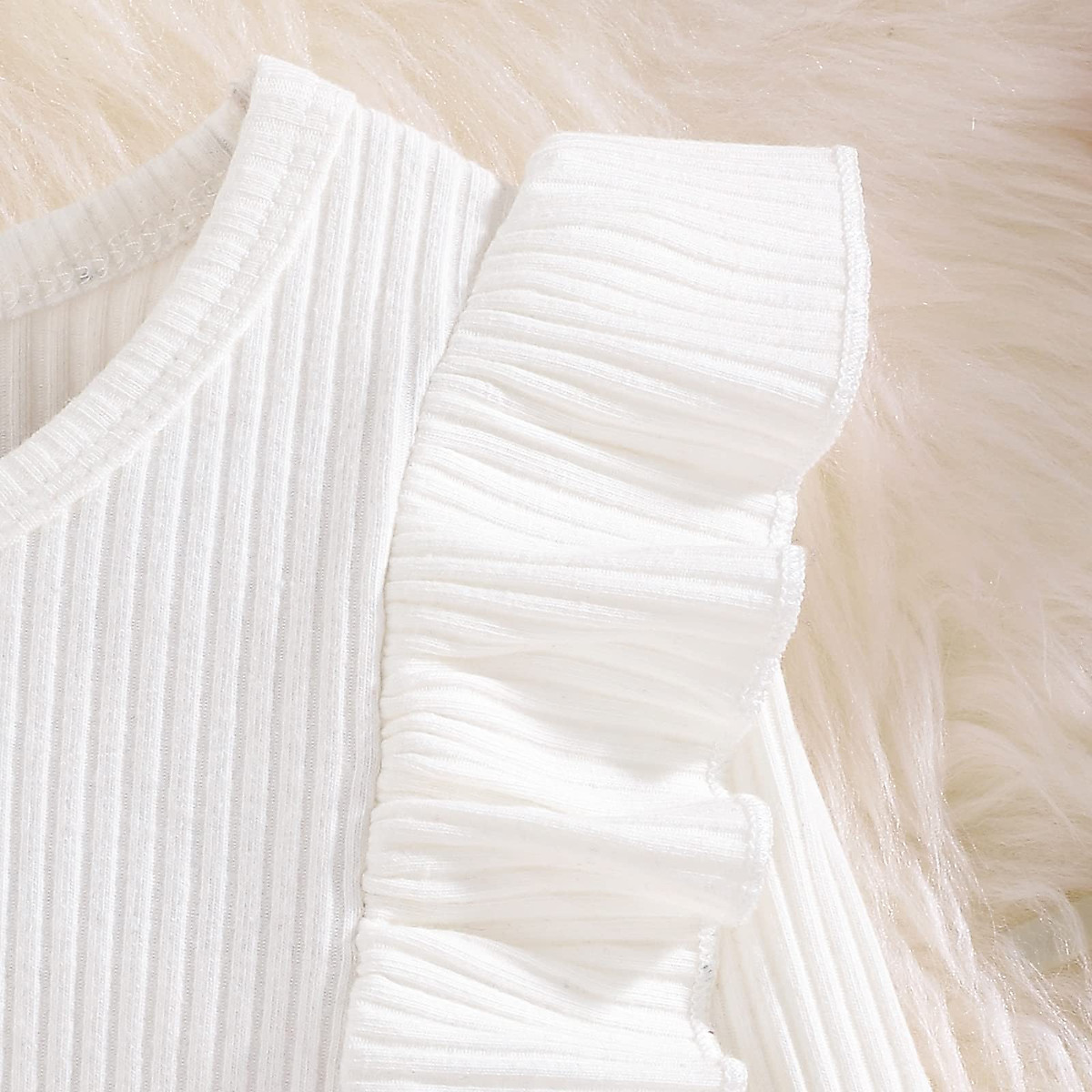 Noubeau Toddler Baby Girls Plaid Outfits Knit Ribbed Sweatshirt Shirt Tops Red Plaid Belt Skirt Fall Winter Clothes (White, 12-18 Months)