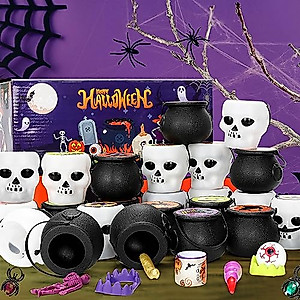 Halloween Party Favors 24 Pack Prefilled Small Plastic Witch Cauldron Skull Cauldron Halloween Toys in Bulk Halloween Prizes Gifts Miniatures for Kids Trick or Treat Halloween Party Prizes Toys
