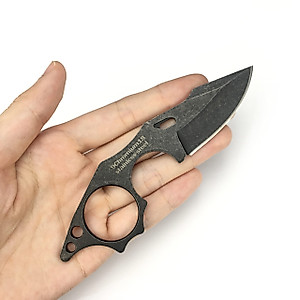 HUAAO 4.9’’ EDC Fixed Blade Knife, 9Cr18MoV Steel Blade and Full Tang Handle, Small Knife Neck Knife with Sheath for Cutting Camping Gift (Black)