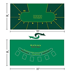 Poker Table Topper Blackjack Set – play Casino Games using the Texas Holdem Poker Set on Green Table Cloth or Black Jack Set on Green Felt Table Mat