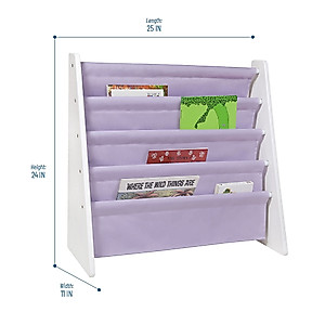 Wildkin Kids Canvas Sling Bookshelf for Boys and Girls, Wooden Design Features Four Fabric Shelves, Keep Bedrooms, Playrooms, and Classrooms Organized, an Ideal Kids Bookshelf (White w/Lilac)