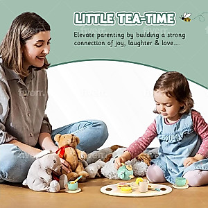 JEVASO KID'S Wooden Tea Party Set for Little Girls, Toddler Tea Set Food Pretend Play Accessories, Kids Kitchen Montessori Tea Set Wooden Toys for 2 3 4 5 6 Year Old Girl.