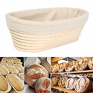 XDLEX Bread Proofing Baskets Set of 1 10 inch Oval Shaped Dough Proofing Bowls w/Liners Perfect for Professional & Home Sourdough Bread Baking