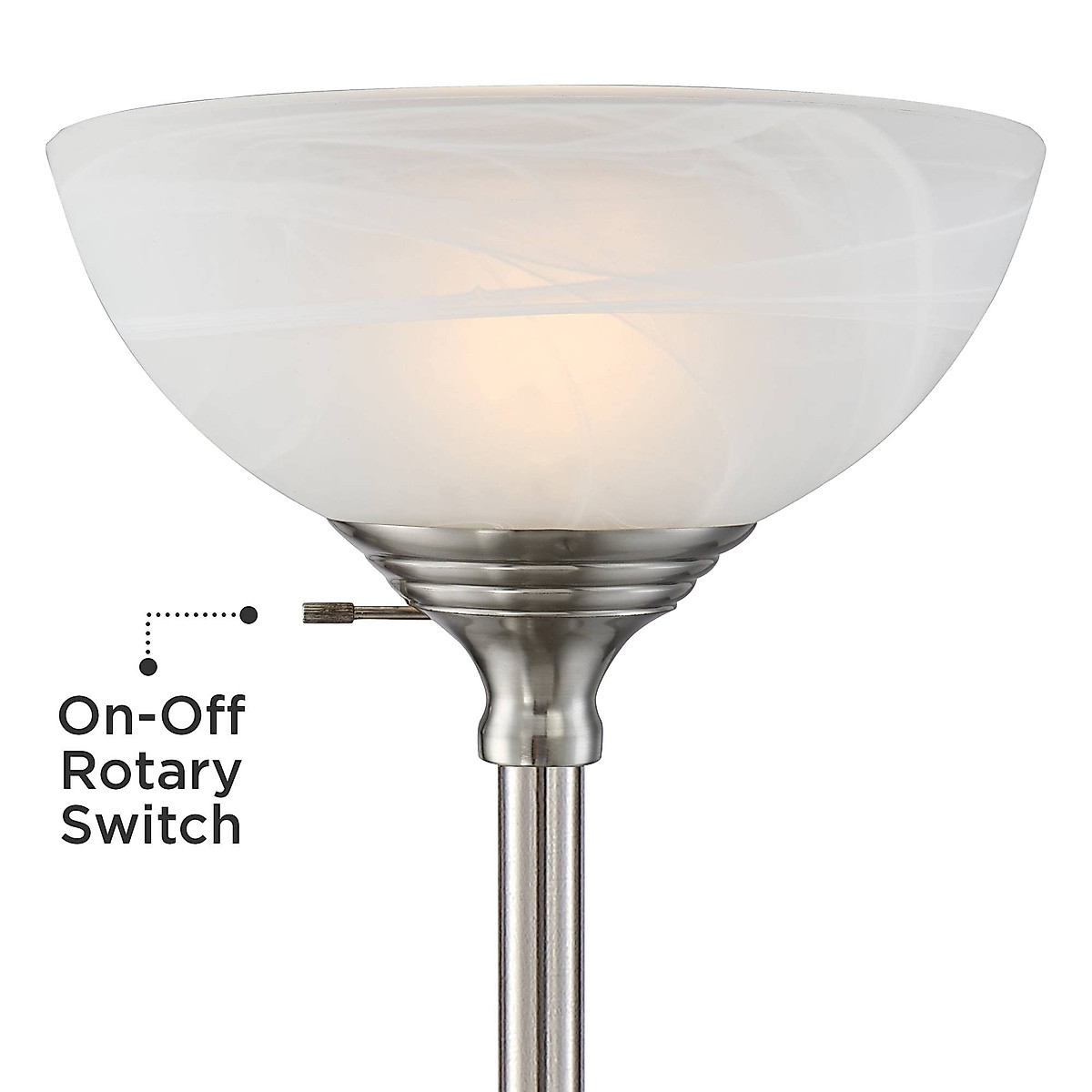 360 Lighting Maddox Modern Torchiere Floor Lamp Standing with USB Charging Port 71” Tall Satin Nickel Alabaster Glass Dome Shade for Living Room Reading House Bedroom Home Office