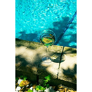 Antoni Barcelona Wine Glass Large Stem 21oz Mediterranean Art Handblown Handpainted Glassware Unique Gifts Ideas Women Men Birthday (Blue, Set 2)