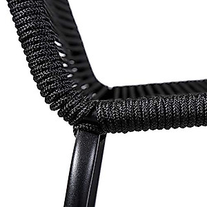 Armen Living Shasta Modern Outdoor Patio Metal and Rope Stackable Accent Dining Chair, Set of 2, Black