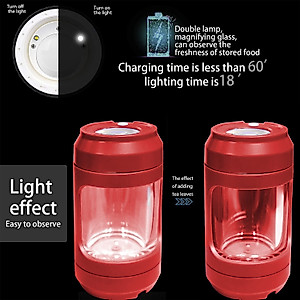 LED Magnifying Jar with Grinder for Herbs, Light up Storage Jar with 8x Magnifying Glass Jar Glow Jar Portable, Storage and Grinding in One Keep Herbs Spice Dry and Fresh (RED)