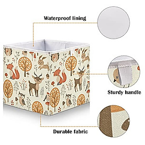ALAZA Collapsible Storage Cubes Organizer,Autumn Forest Jungle Animal Fox Deer Rabbit Storage Containers Closet Shelf Organizer with Handles for Home Office