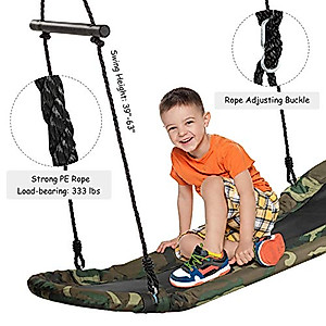 Costzon Saucer Tree Swing, Hanging Platform Surfing Tree Swing w/Soft Padded Edge, Adjustable Height, Surfing Swing w/Handles, for Kids Adult Indoors Outdoors (Camo Green)