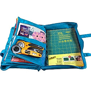 Yazzii Quilter’s Project Bag with 19 Pockets - Portable Storage Bag Organizer - Multipurpose Storage Organizer for Quilting, Patchwork, Embroidery, Needlework, Papercraft & Beading-Aqua