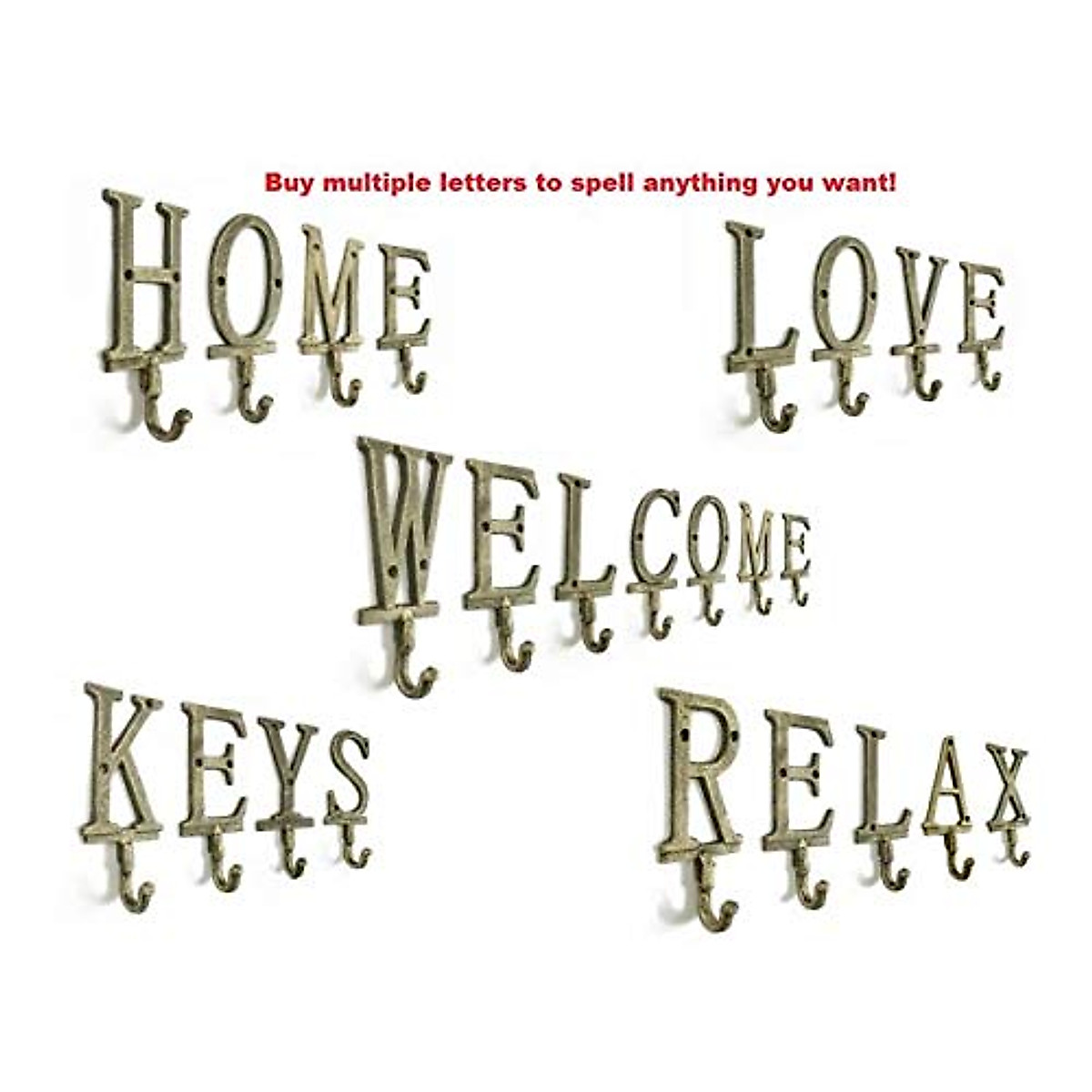 Handcrafted Nautical Decor Rustic Gold Cast Iron Letter K Alphabet Wall Hook 6"