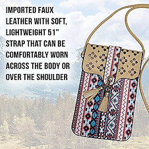 PGI Traders Southwestern Cell Phone Bag | Crossbody or Shoulder Wallet Purse | Magnetic Snap Closure | Interior Pocket in Pouch | Touchscreen for Smartphone | 51” Long Removable Strap