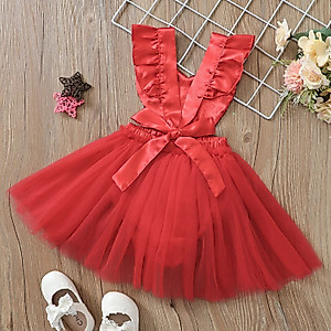 AGQT Baby Girls Christmas Outfit Heart Halter Romper Valentine's Day Birthday Tutu Dress Sequin Mother's Day Outfit Stripe Backless Dress Size 0-6 Months
