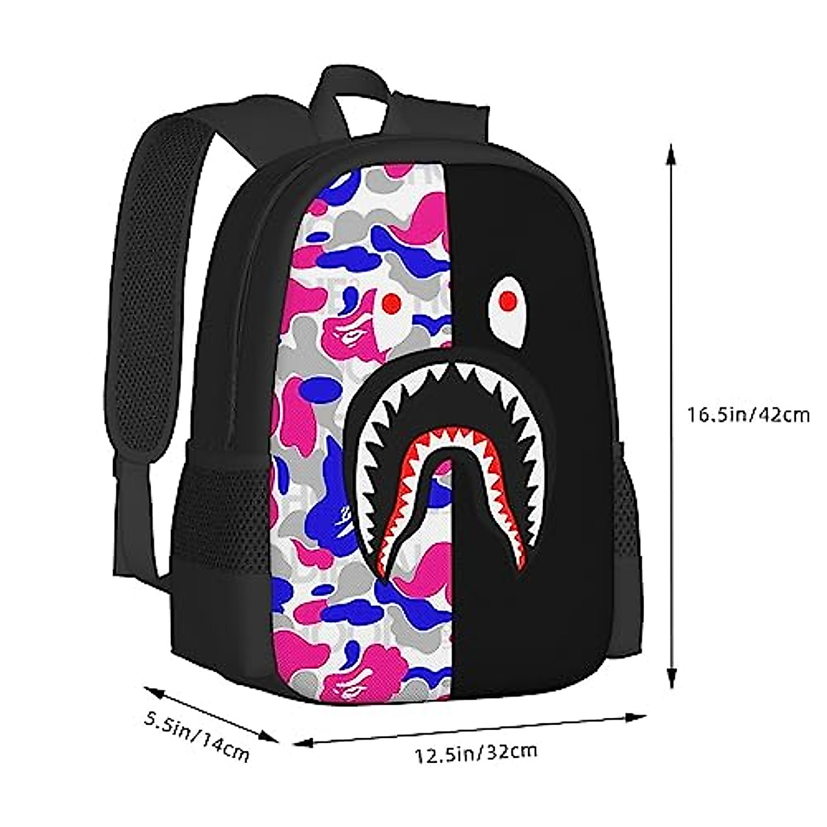 AIRPO Fashion Shark Backpacks Bright Navy Pink Camouflage Large Capacity Laptop Daypack Lightweight Backpack Travel Hiking Bag For Women Men