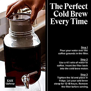 Willow & Everett Cold Brew Coffee Maker - 1 Gallon Iced Tea & Coffee Cold Brew Maker - Glass Pitcher w/ Stainless Steel Spout and Removable Filter