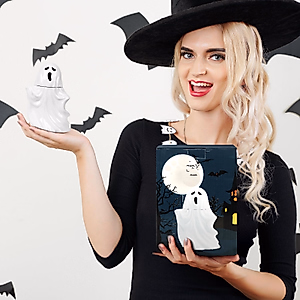 zhqinger Ghost Coffee Mug Halloween Water Cup White Ceramic 15oz/450ml Funny Mugs Novelty Tea Cup with Lid and Handle Gift for Friends Familiers Women Men