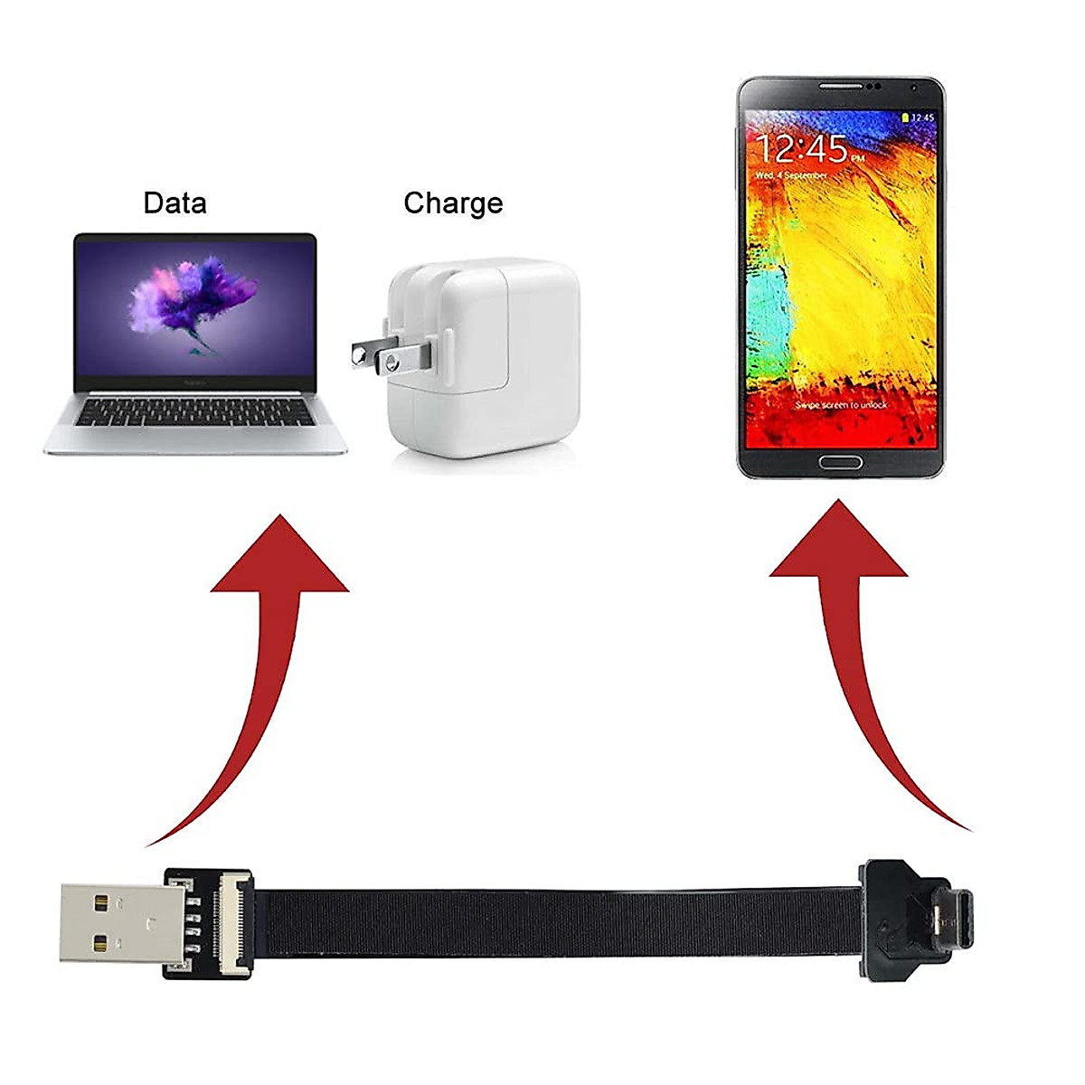 xiwai 0.5M Up Down Angled USB 2.0 Type-A Male to USB-C Type-C Male Data Flat Slim FPC Cable for FPV & Disk & Phone