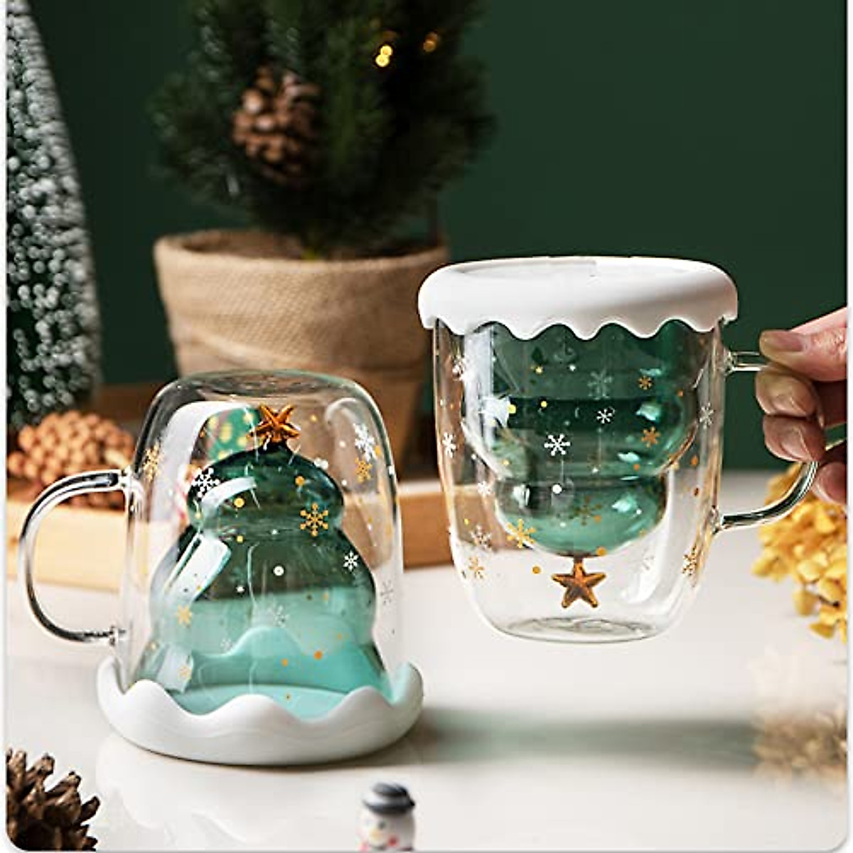 Binoster Cute Mugs Christmas Coffee Mug, Tea Cup, Milk Cup Glasses Double Wall Insulated Glasses Espresso Cup, Best Christmas for Women,Men,Kid, Office and Personal