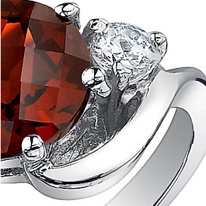 PEORA Garnet 3-Stone Ring for Women 925 Sterling Silver, Natural Gemstone, 2.25 Carats Round Shape 8mm, Size 9