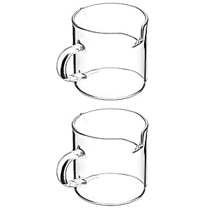 QWORK Double Spouts Espresso Shot Glass Cup Without Scale, 2 Pack Clear Glass Round Beaker with Handle, Suitable for Milk Coffee