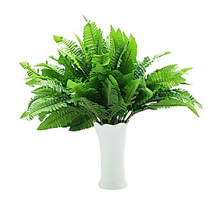 Leoyoubei 4 Bunches 14" Ferns Artificial Boston Fern Bush Plant,Faux Plant Shrubs Greenery Bushes Indoor Outside,Hanging Basket Planter Decor for Home Garden Office Verandah Wedding Decor