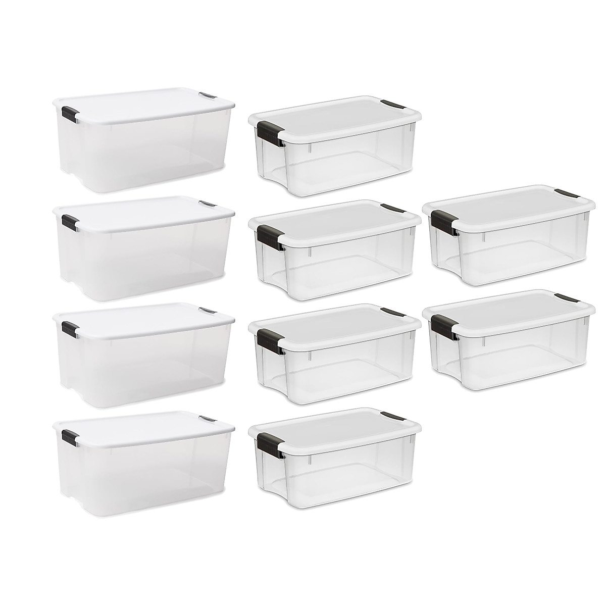 Sterilite 4 Sets of 116 Quart and 6 Sets of 18 Quart Heavy-Duty Stackable Clear Latch Lid Storage Container Tote for Home Organization