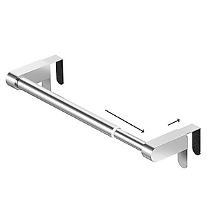 VEHHE Kitchen Towel Holder, Retractable Towel Rack, Over Door Towel Rack with Hooks Adjustable to Door Thickness, EVA Foam Pad, L10.4~16.9 X W0~1.2 X H2.4 inches (Silver)