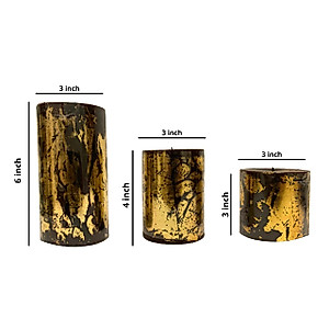 AuraDecor Set of 3 Black Pillar Candles with Gold Finish ( Gift Set , Pack of 3 Candles, 3, 4, 6 inch ), Large