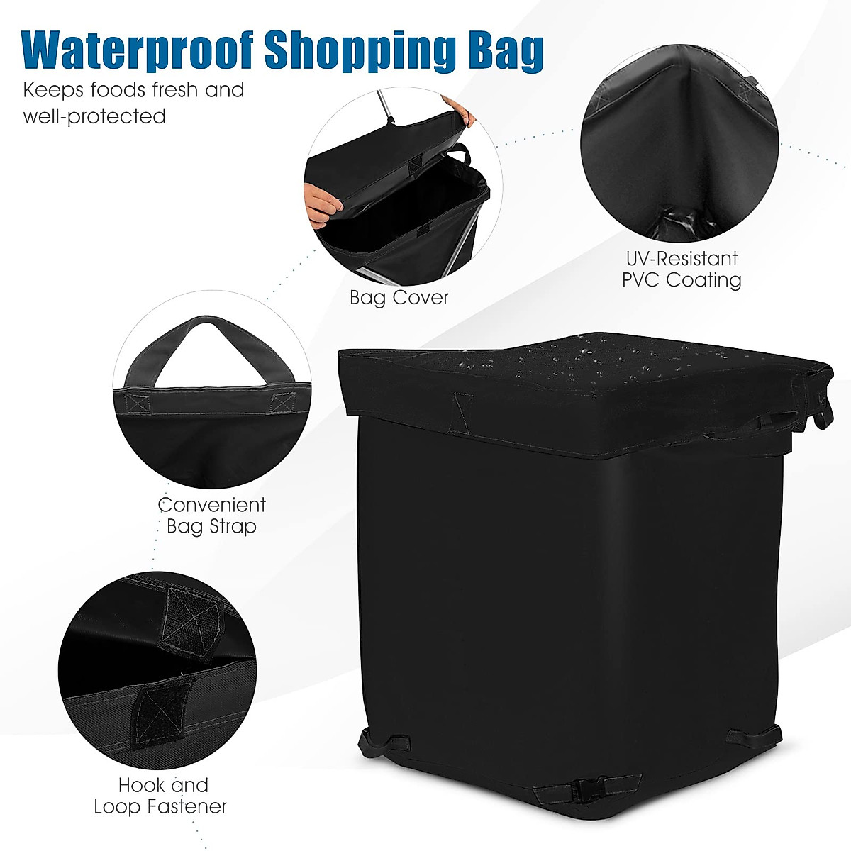 GOFLAME Folding Shopping Cart, Large Grocery Cart with Wheels and Removable Fabric Cover, Lightweight and Sturdy Rolling Utility Cart for Groceries Laundry Shopping Picnic (Black)