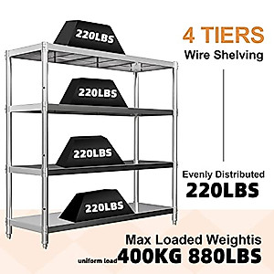 Storage Shelves, 4 Tier Shelf Adjustable Stainless Steel Shelves, Sturdy Metal Shelves Heavy Duty Shelving Units and Storage for Kitchen Commercial Office Garage Storage, 47L X 16W X 47H 880Lbs Total