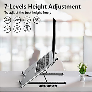 Tonmom Laptop Stand for Desk, Adjustable Laptop Riser ABS+Silicone Foldable Portable Laptop Holder, Ventilated Cooling Notebook Stand for 10-15.6” Laptops,Tablet-Black