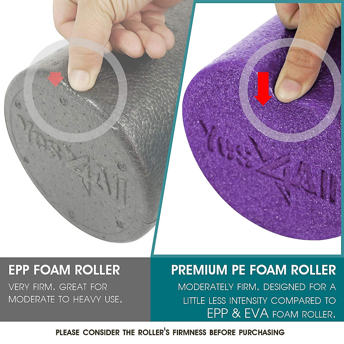 Yes4All Premium Soft-Density Round PE Foam Roller for Pilates, Yoga, Stretching, Balance & Core Exercises - 18 inch Purple