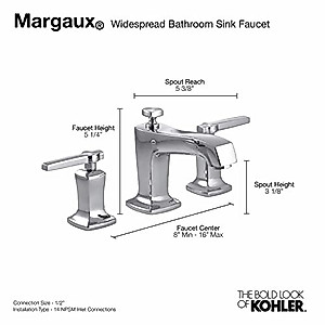 KOHLER 16232-3-CP Margaux 1.2 gpm Bathroom Sink Faucet with Cross Handles, Widespread, Polished Chrome